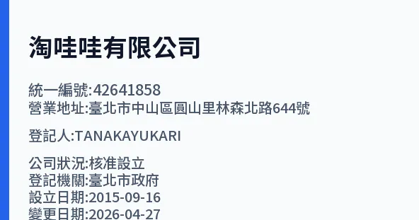 淘哇哇有限公司的照片-統編 42641858(臺北市) 公司登記資料與營業項目詳細圖表
