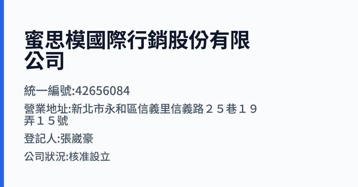 蜜思模國際行銷股份有限公司 - 統編 42656084(新北市) 公司登記資料與營業項目詳細圖表