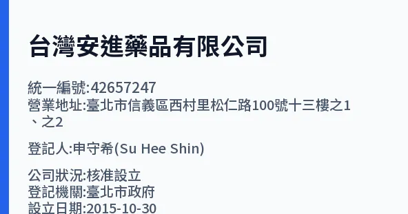 台灣安進藥品有限公司的照片-統編 42657247(臺北市) 公司登記資料與營業項目詳細圖表