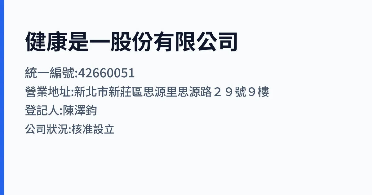 健康是一股份有限公司 - 統編 42660051(新北市) 公司登記資料與營業項目詳細圖表