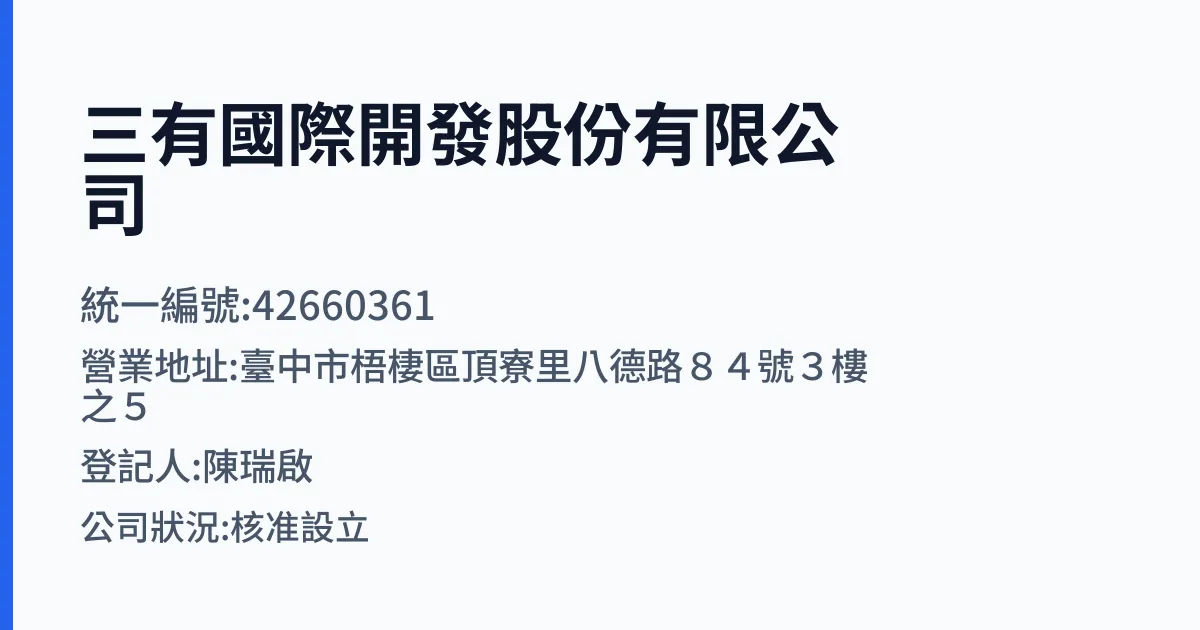 三有國際開發股份有限公司 - 統編 42660361(臺中市) 公司登記資料與營業項目詳細圖表