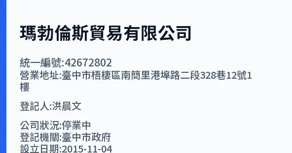 瑪勃倫斯貿易有限公司的照片-統編 42672802(臺中市) 公司登記資料與營業項目詳細圖表
