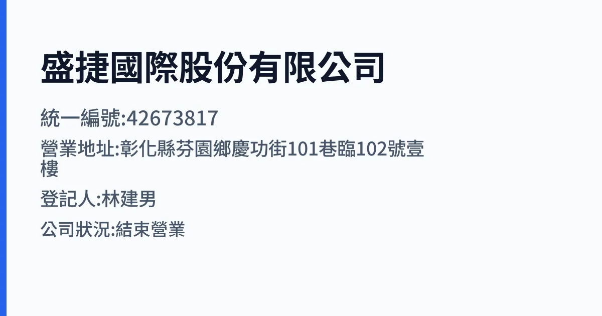 盛捷國際股份有限公司 - 統編 42673817(彰化縣) 公司登記資料與營業項目詳細圖表