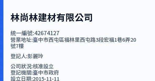 林尚林建材有限公司的照片-統編 42674127(臺中市) 公司登記資料與營業項目詳細圖表