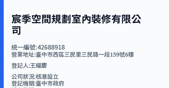 宸季空間規劃室內裝修有限公司的照片-統編 42688918(臺中市) 公司登記資料與營業項目詳細圖表