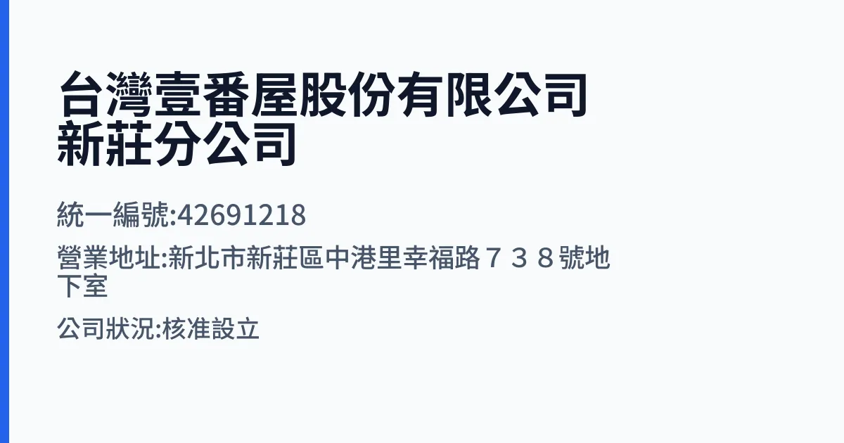 台灣壹番屋股份有限公司新莊分公司 - 統編 42691218(新北市) 公司登記資料與營業項目詳細圖表