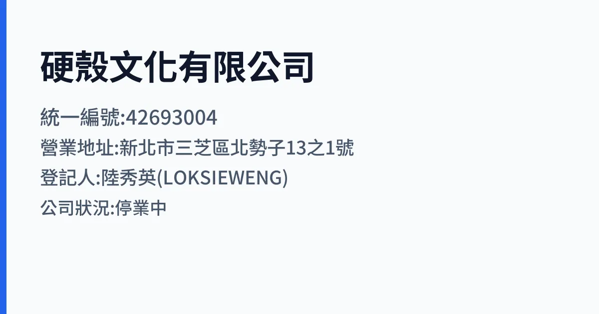 硬殼文化有限公司 - 統編 42693004(新北市) 公司登記資料與營業項目詳細圖表