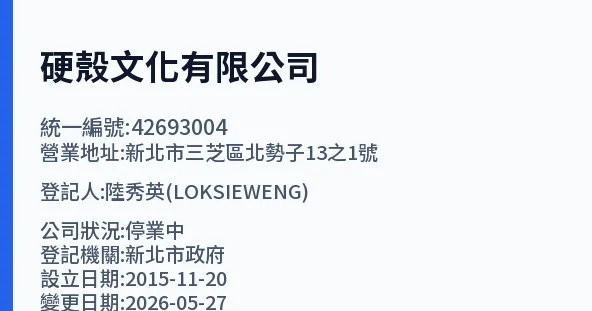 硬殼文化有限公司的照片-統編 42693004(新北市) 公司登記資料與營業項目詳細圖表