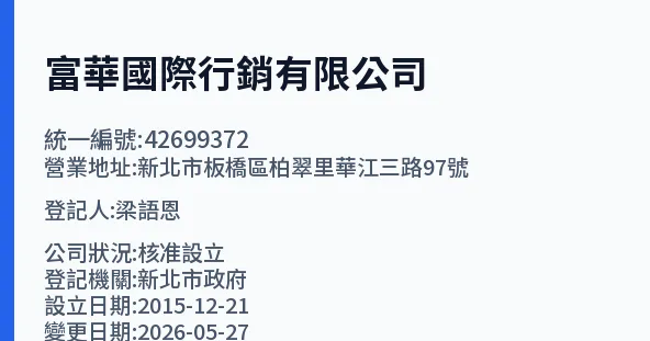 富華國際行銷有限公司的照片-統編 42699372(新北市) 公司登記資料與營業項目詳細圖表