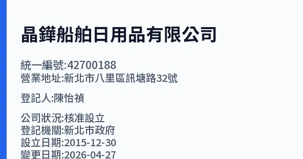 晶鏵船舶日用品有限公司的照片-統編 42700188(新北市) 公司登記資料與營業項目詳細圖表