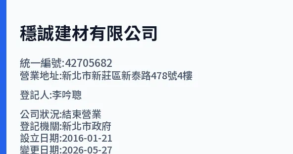 穩誠建材有限公司的照片-統編 42705682(新北市) 公司登記資料與營業項目詳細圖表