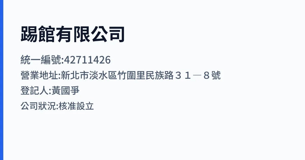 踢館有限公司 - 統編 42711426(新北市) 公司登記資料與營業項目詳細圖表