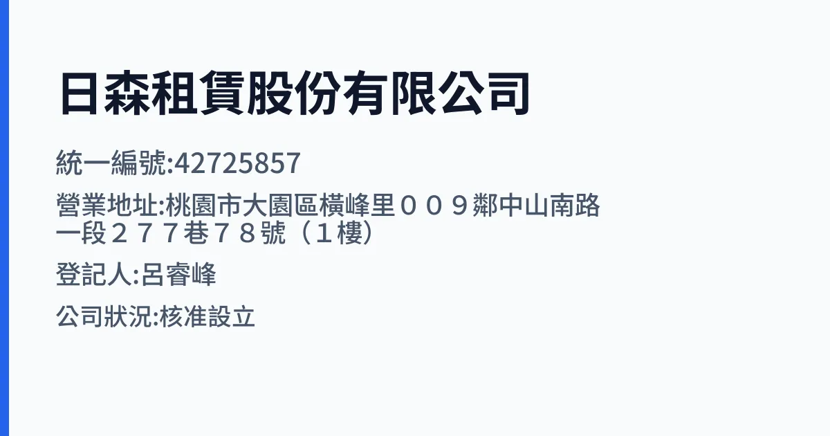 日森租賃股份有限公司 - 統編 42725857（新北市） 公司登記資料與營業項目詳細圖表