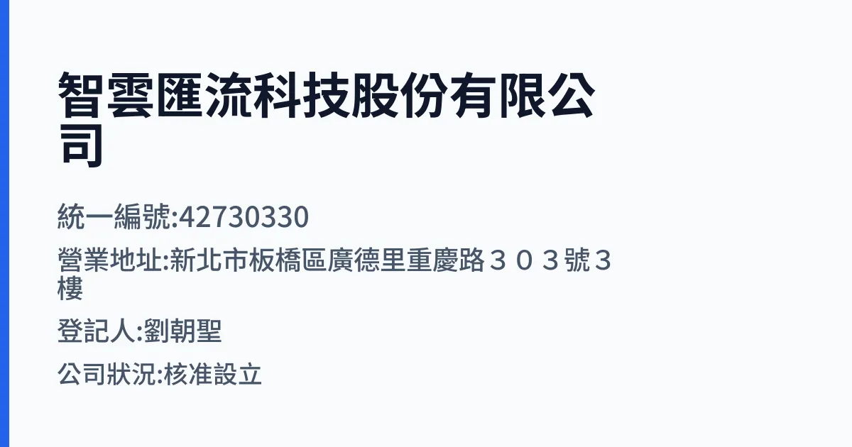 智雲匯流科技股份有限公司 - 統編 42730330(新北市) 公司登記資料與營業項目詳細圖表
