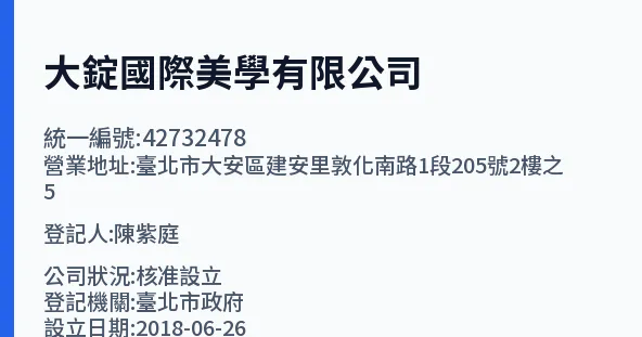 大錠國際美學有限公司的照片-統編 42732478(臺北市) 公司登記資料與營業項目詳細圖表
