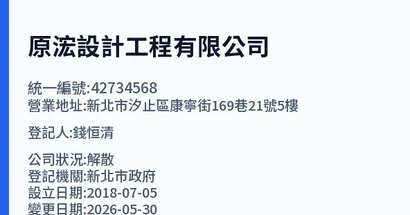 原浤設計工程有限公司的照片-統編 42734568(新北市) 公司登記資料與營業項目詳細圖表
