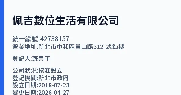 佩吉數位生活有限公司的照片-統編 42738157(新北市) 公司登記資料與營業項目詳細圖表