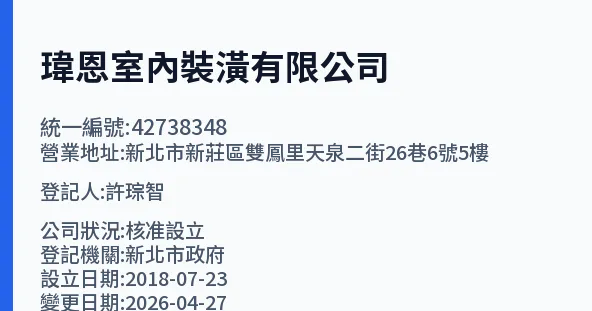 瑋恩室內裝潢有限公司的照片-統編 42738348(新北市) 公司登記資料與營業項目詳細圖表