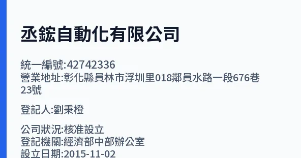丞鋐自動化有限公司的照片-統編 42742336(彰化縣) 公司登記資料與營業項目詳細圖表