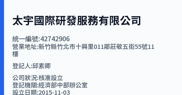 太宇國際研發服務有限公司的照片-統編 42742906(新竹縣) 公司登記資料與營業項目詳細圖表