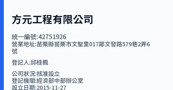 方元工程有限公司的照片-統編 42751926(苗栗縣) 公司登記資料與營業項目詳細圖表