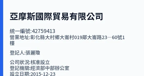 亞摩斯國際貿易有限公司的照片-統編 42759413(彰化縣) 公司登記資料與營業項目詳細圖表