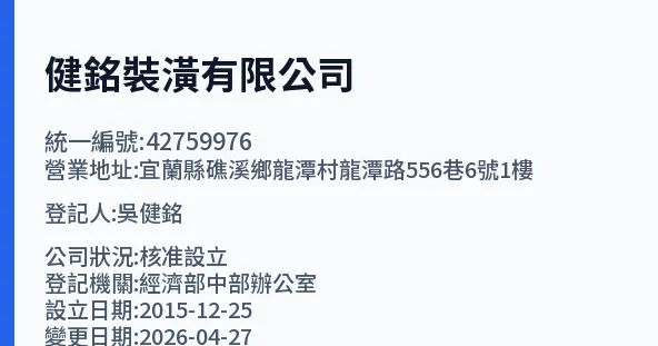 健銘裝潢有限公司的照片-統編 42759976(宜蘭縣) 公司登記資料與營業項目詳細圖表