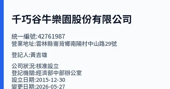 千巧谷牛樂園股份有限公司的照片-統編 42761987(雲林縣) 公司登記資料與營業項目詳細圖表