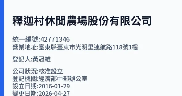 釋迦村休閒農場股份有限公司的照片-統編 42771346(臺東縣) 公司登記資料與營業項目詳細圖表