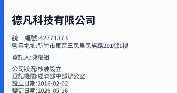 德凡科技有限公司的照片-統編 42771373(新竹市) 公司登記資料與營業項目詳細圖表