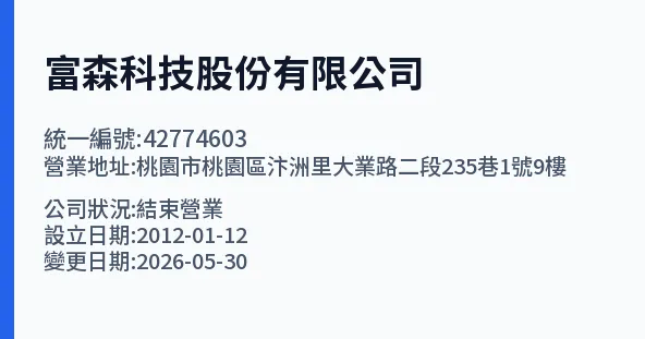 富森科技股份有限公司的照片-統編 42774603 公司登記資料與營業項目詳細圖表