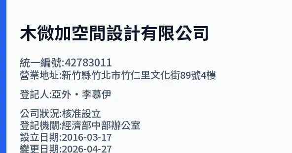 木微加空間設計有限公司的照片-統編 42783011(新竹縣) 公司登記資料與營業項目詳細圖表