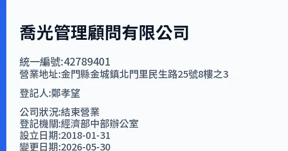 喬光管理顧問有限公司的照片-統編 42789401(金門縣) 公司登記資料與營業項目詳細圖表