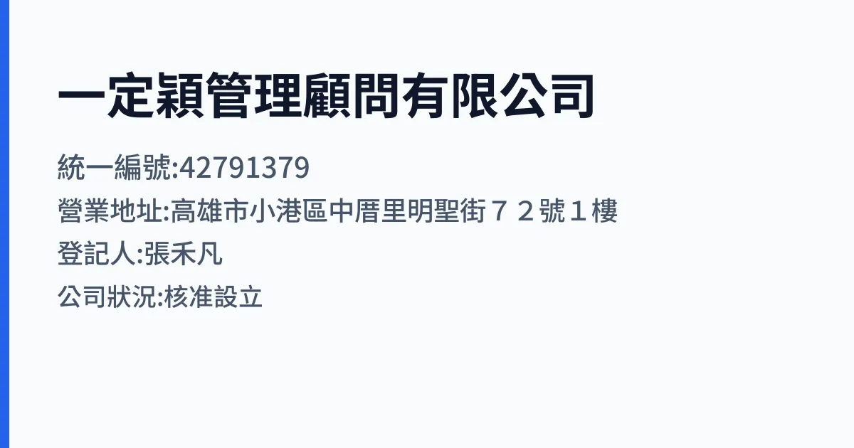 一定穎管理顧問有限公司 - 統編 42791379(高雄市) 公司登記資料與營業項目詳細圖表
