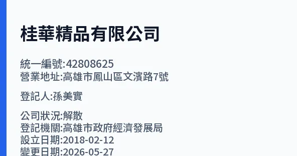 桂華精品有限公司的照片-統編 42808625(高雄市) 公司登記資料與營業項目詳細圖表