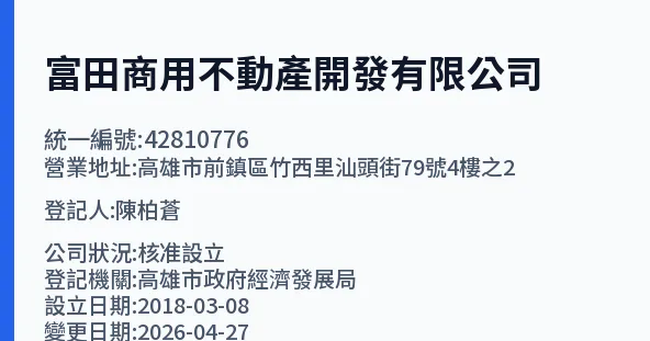 富田商用不動產開發有限公司的照片-統編 42810776(高雄市) 公司登記資料與營業項目詳細圖表