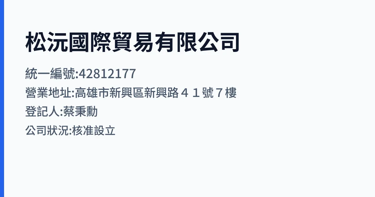 松沅國際貿易有限公司 - 統編 42812177(高雄市) 公司登記資料與營業項目詳細圖表