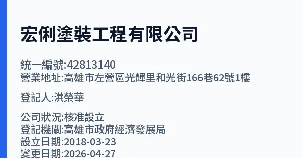 宏俐塗裝工程有限公司的照片-統編 42813140(高雄市) 公司登記資料與營業項目詳細圖表