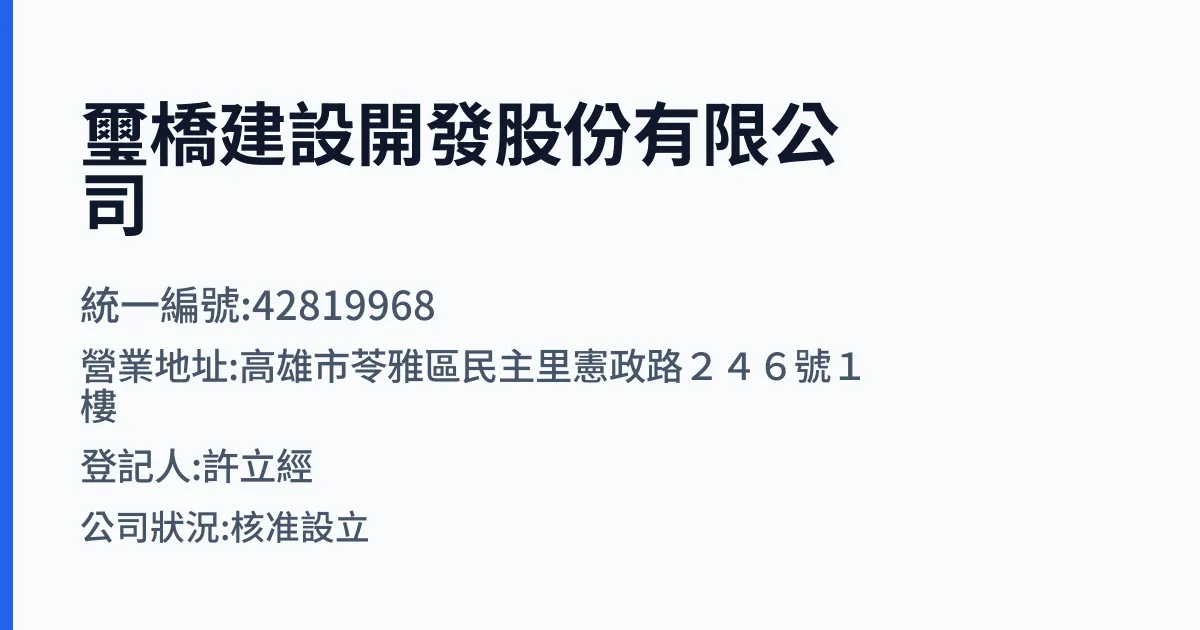璽橋建設開發股份有限公司 - 統編 42819968(高雄市) 公司登記資料與營業項目詳細圖表