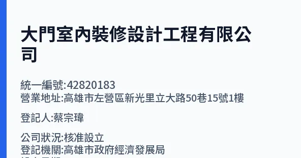 大門室內裝修設計工程有限公司的照片-統編 42820183(高雄市) 公司登記資料與營業項目詳細圖表