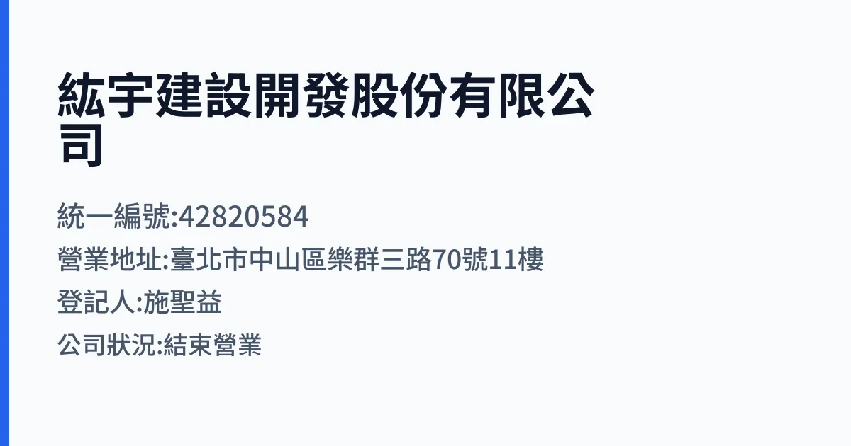 紘宇建設開發股份有限公司 - 統編 42820584(臺北市) 公司登記資料與營業項目詳細圖表