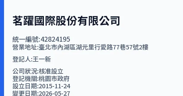 茗躍國際股份有限公司的照片-統編 42824195(臺北市) 公司登記資料與營業項目詳細圖表