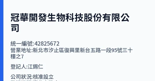 冠華開發生物科技股份有限公司的照片-統編 42825672(新北市) 公司登記資料與營業項目詳細圖表