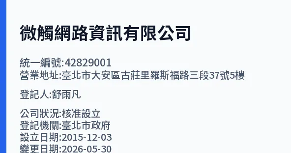 微觸網路資訊有限公司的照片-統編 42829001(臺北市) 公司登記資料與營業項目詳細圖表