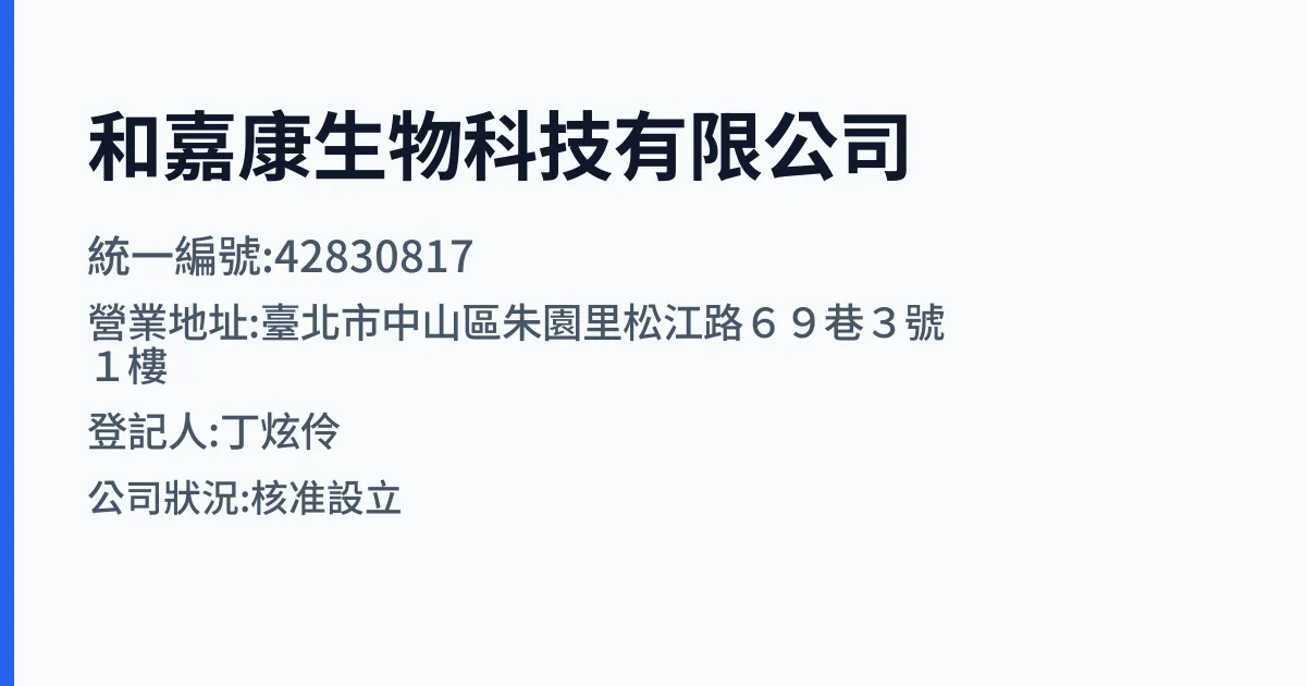 和嘉康生物科技有限公司 - 統編 42830817(臺北市) 公司登記資料與營業項目詳細圖表
