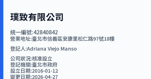 璞致有限公司的照片-統編 42840842(臺北市) 公司登記資料與營業項目詳細圖表