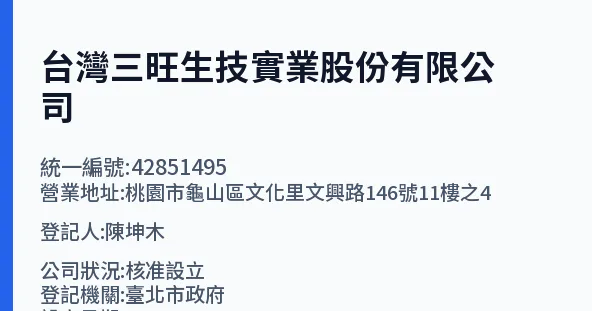 台灣三旺生技實業股份有限公司的照片-統編 42851495(桃園市) 公司登記資料與營業項目詳細圖表