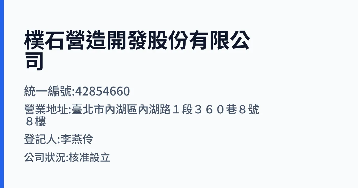 樸石營造開發股份有限公司 - 統編 42854660(臺北市) 公司登記資料與營業項目詳細圖表