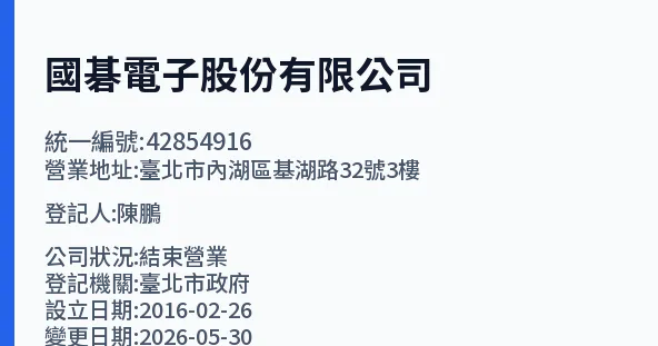 國碁電子股份有限公司的照片-統編 42854916(臺北市) 公司登記資料與營業項目詳細圖表