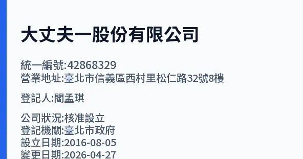 大丈夫一股份有限公司的照片-統編 42868329(臺北市) 公司登記資料與營業項目詳細圖表